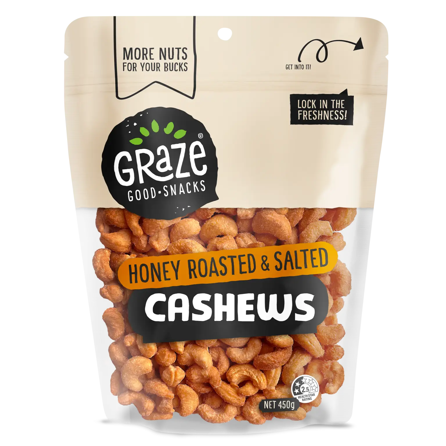 Honey Roasted & Salted Cashews - 450g - GRAZE