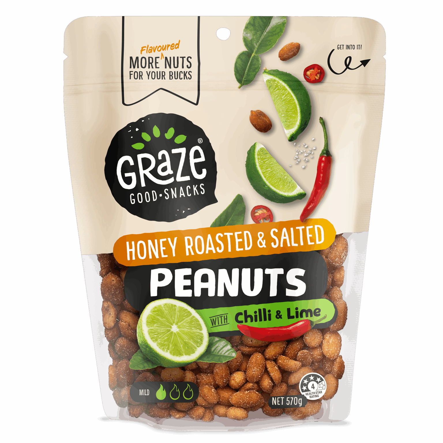 Honey Roasted Chilli & Lime Peanuts - 570g - GRAZE
